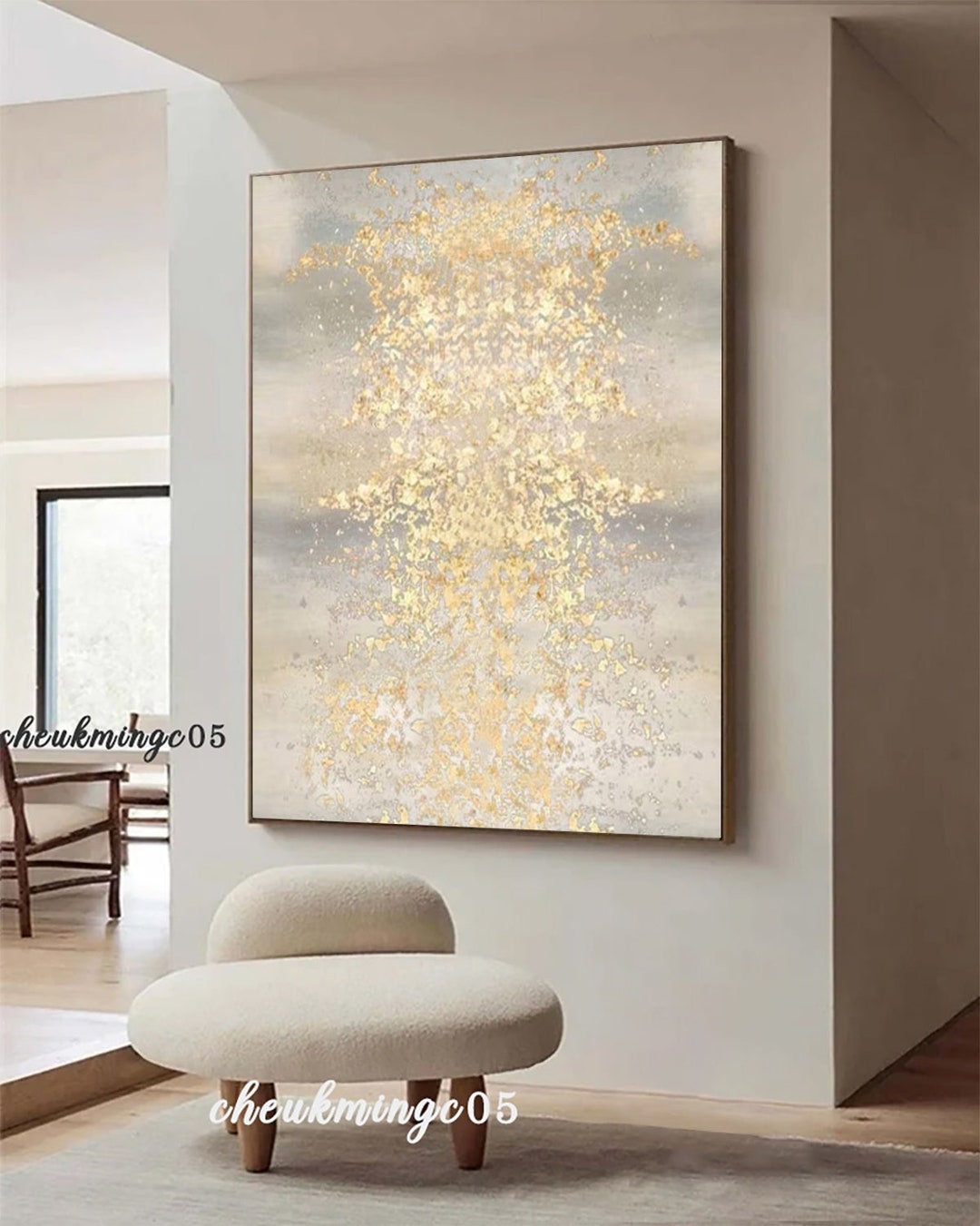 Beige and Gold Minimalist Painting on Canvas Large Plaster Beige ...