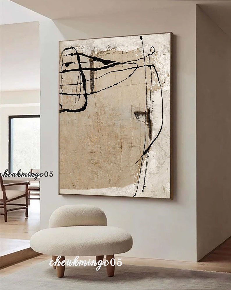 Beige Wabi Sabi Wall Art Minimalist Painting on Canvas Large Plaster Wall Art Beige Abstract ...