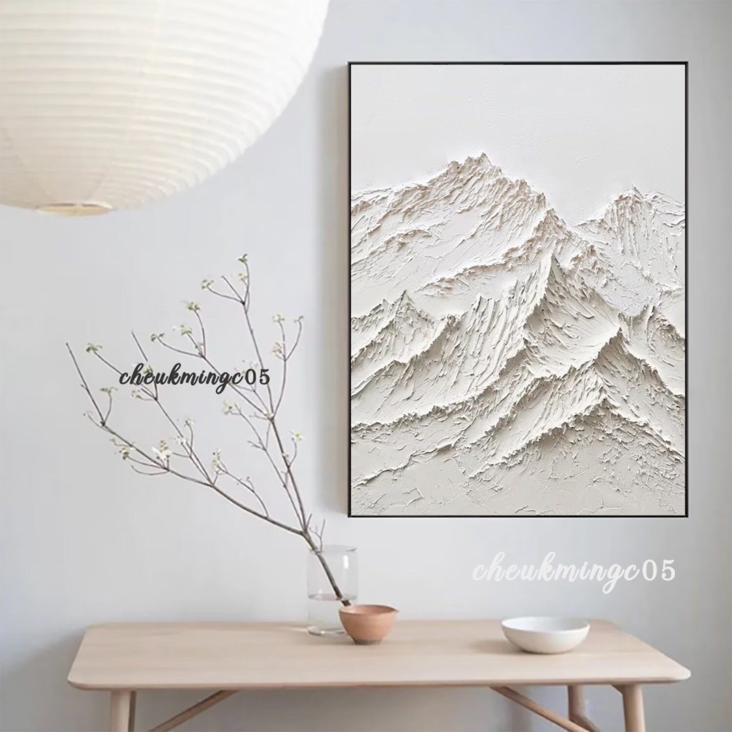 Original White Wall Art Mountain Painting White 3D Texture Mountain ...