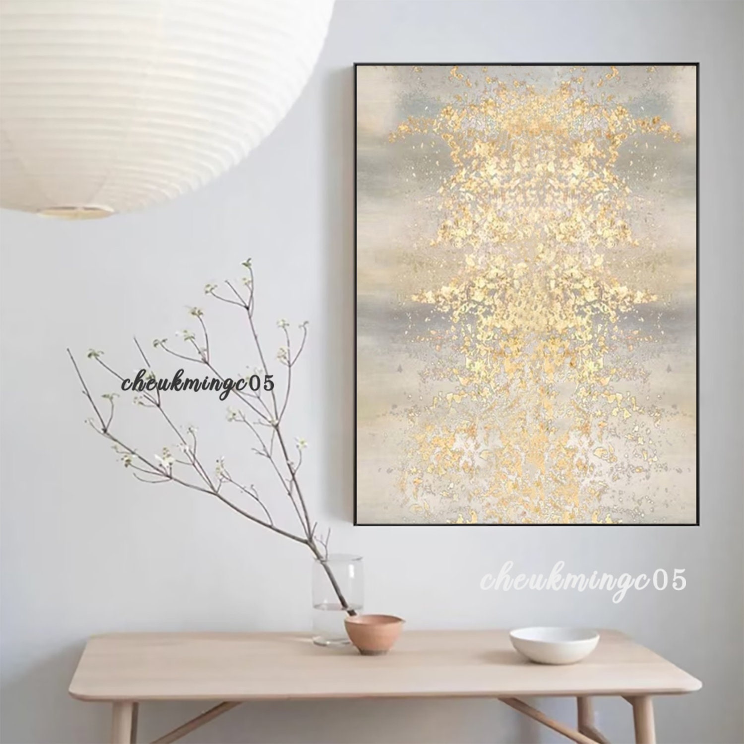 Beige and Gold Minimalist Painting on Canvas Large Plaster Beige ...