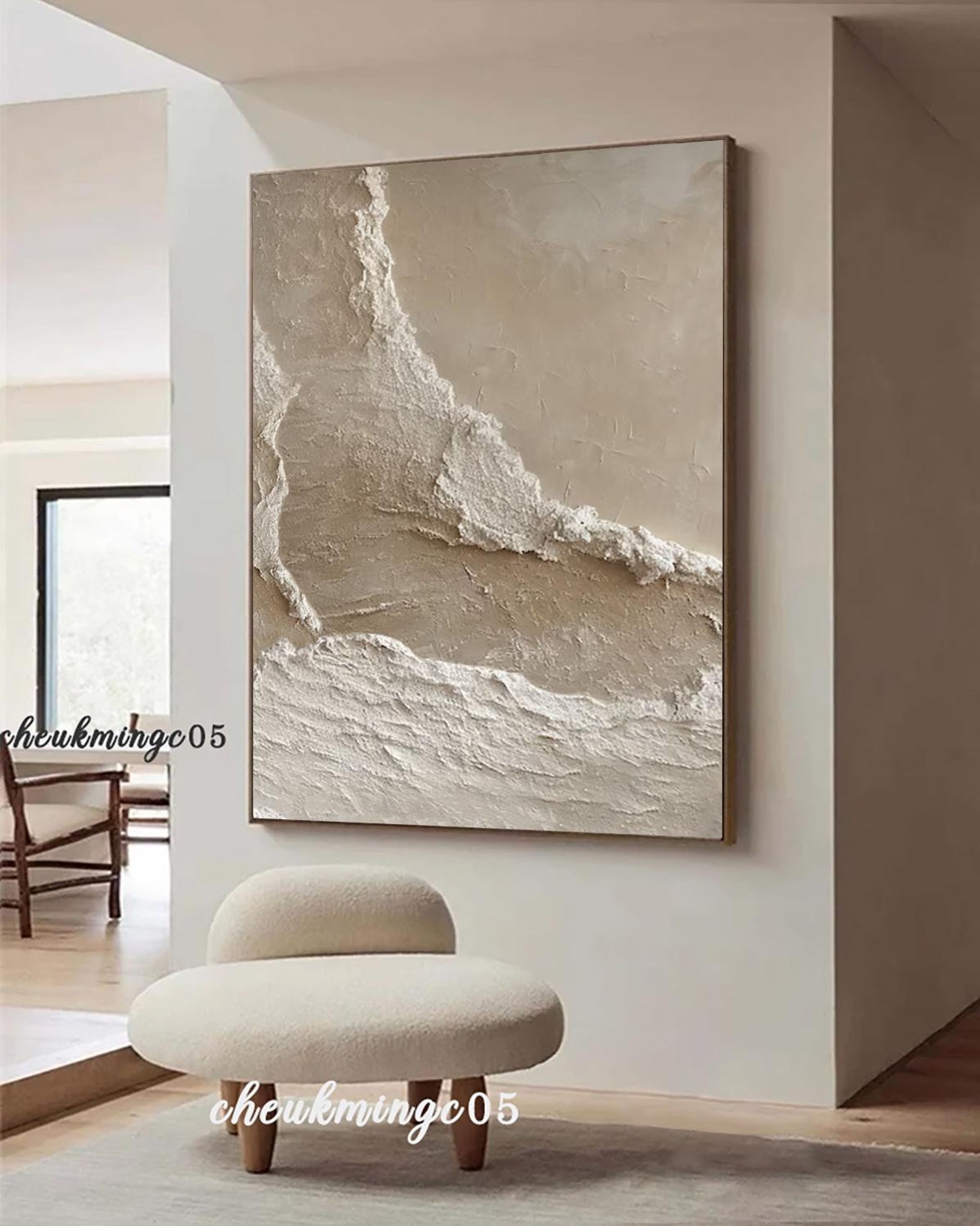 Beige Textured Abstract Painting Ocean Waves Painting Beige Abstract ...