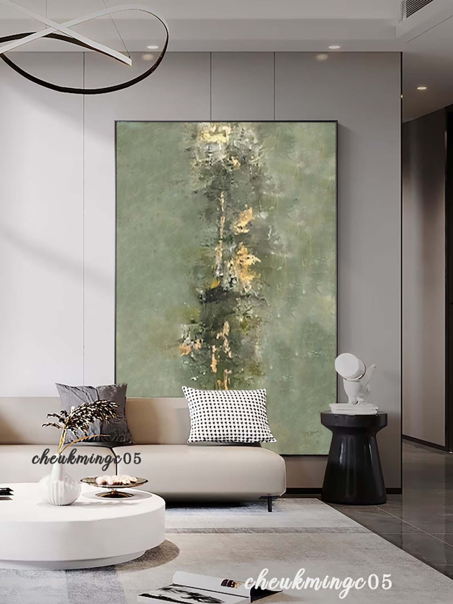 Beige und Grüne Textur Wand Kunst auf Leinwand Große minimalistische Malerei Beige Wand Kunst ...