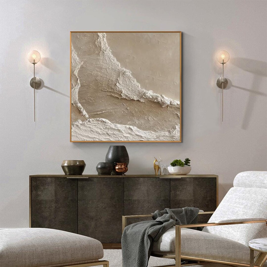 Beige Textured Abstract Painting Ocean Waves Painting Beige Abstract ...