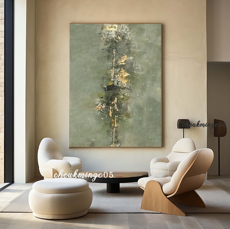 Beige und Grüne Textur Wand Kunst auf Leinwand Große minimalistische Malerei Beige Wand Kunst ...