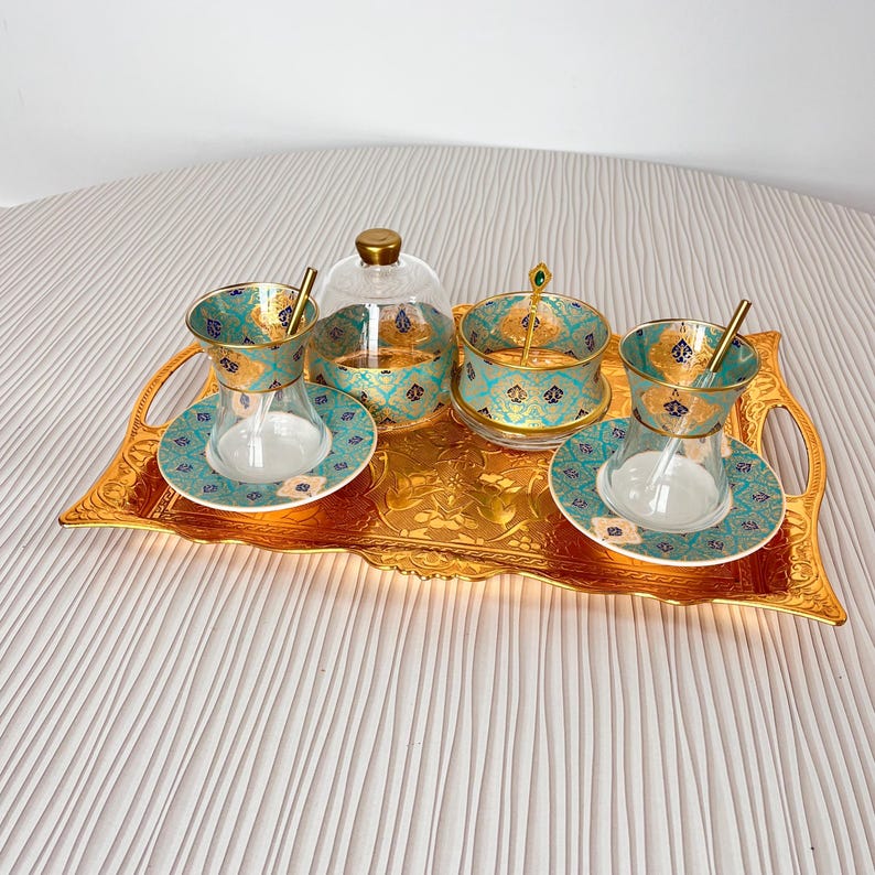 Handmade Tea Cups and Sugar Bowl With Tray | Authentic Turkish Tea ...