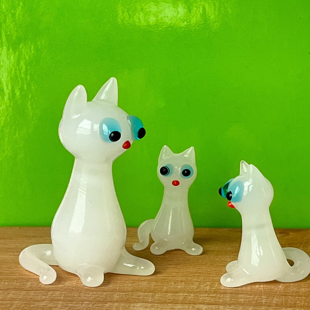 Glass Cat Figurine | New Year Cat Collections White Cat Statue for ...