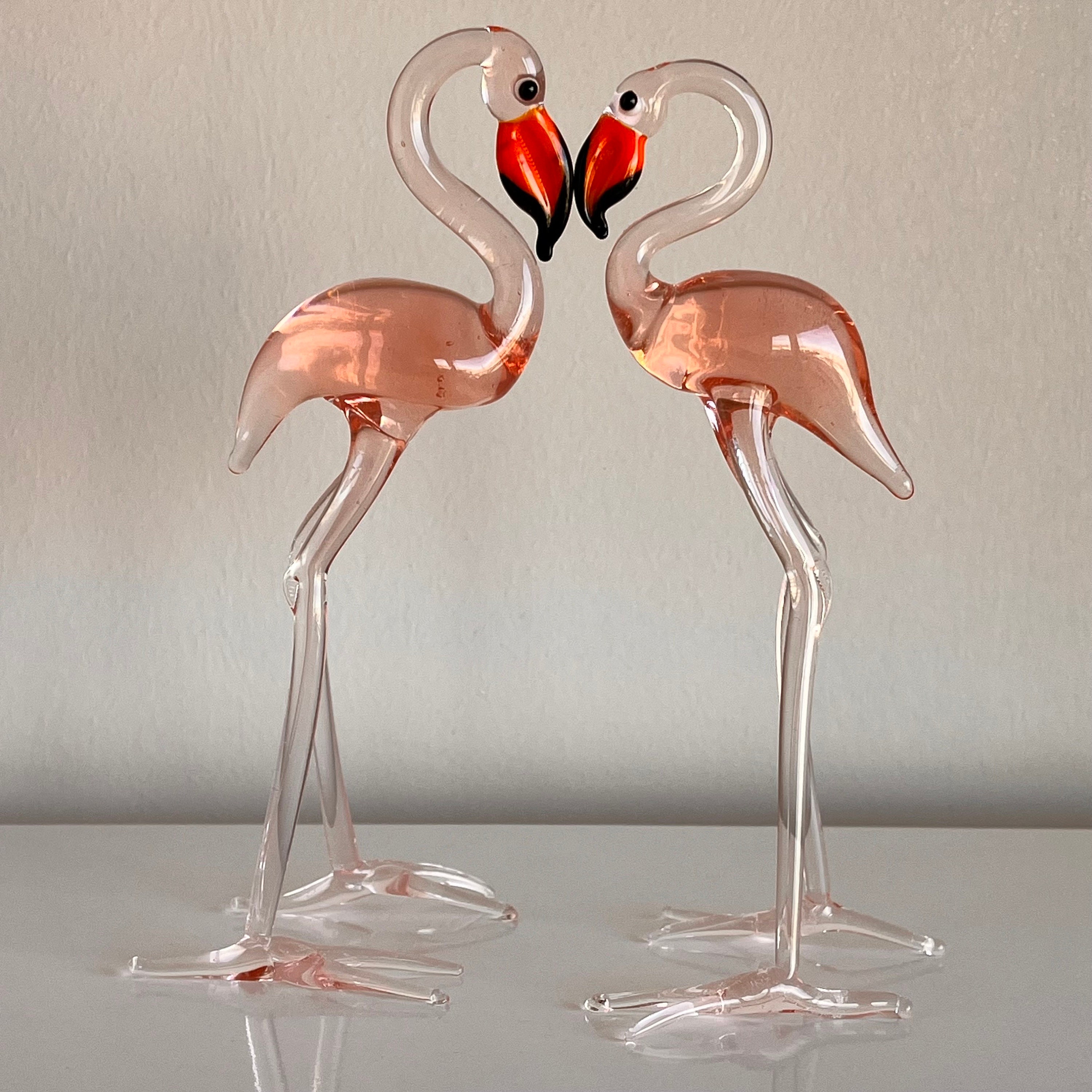 Big Size Glass Flamingo Figurine Couple Set of 2 Valentine's Day Glass ...