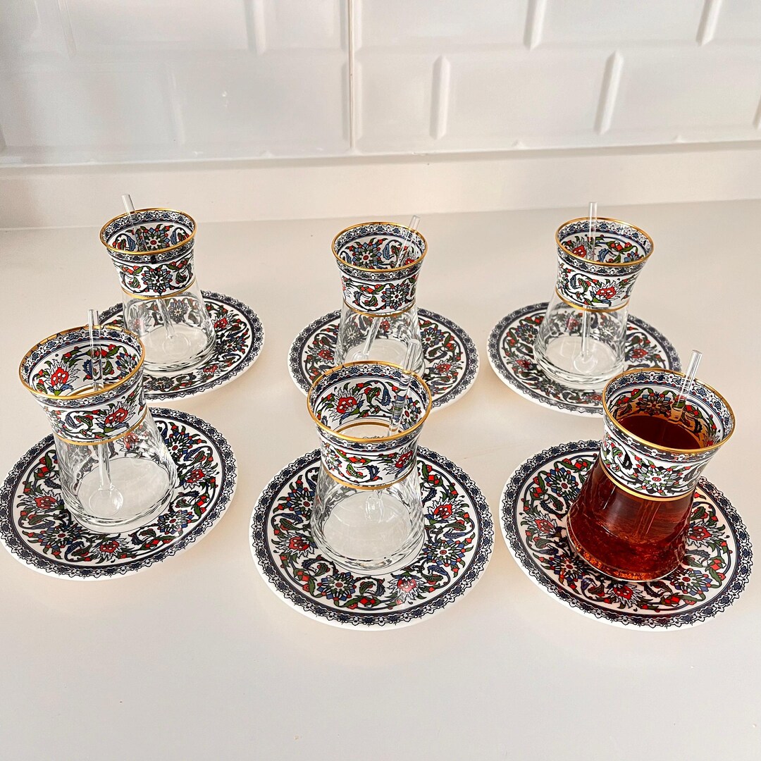 Handcrafted Glass Turkish Tea Cups Traditional Parsian Tea Set Glass ...