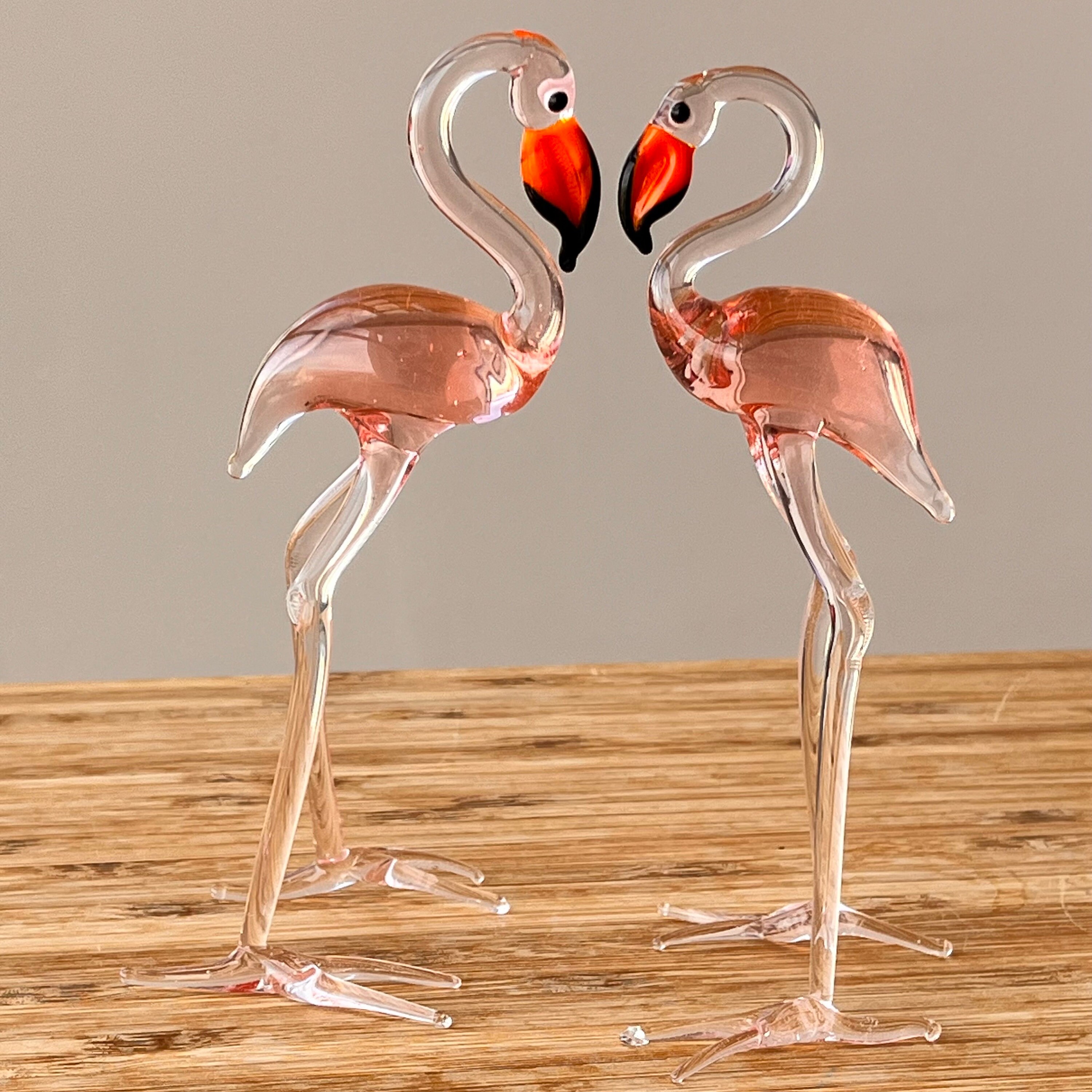 Big Size Glass Flamingo Figurine Couple Set of 2 Valentine's Day Glass ...