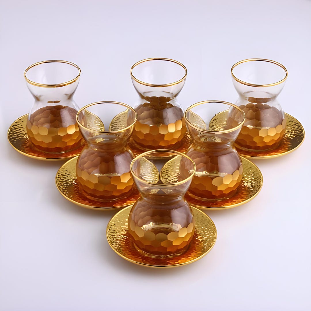 Luxury Gold Arabic Tea Set for 6 Person | Honeycomb Tea Glasses Wedding Gift, Tea Party Decor ...