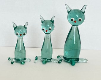 Glass Art Cat Set, Murano Glass Cat Set, Cute Cat, Tabletop Home Decor ...