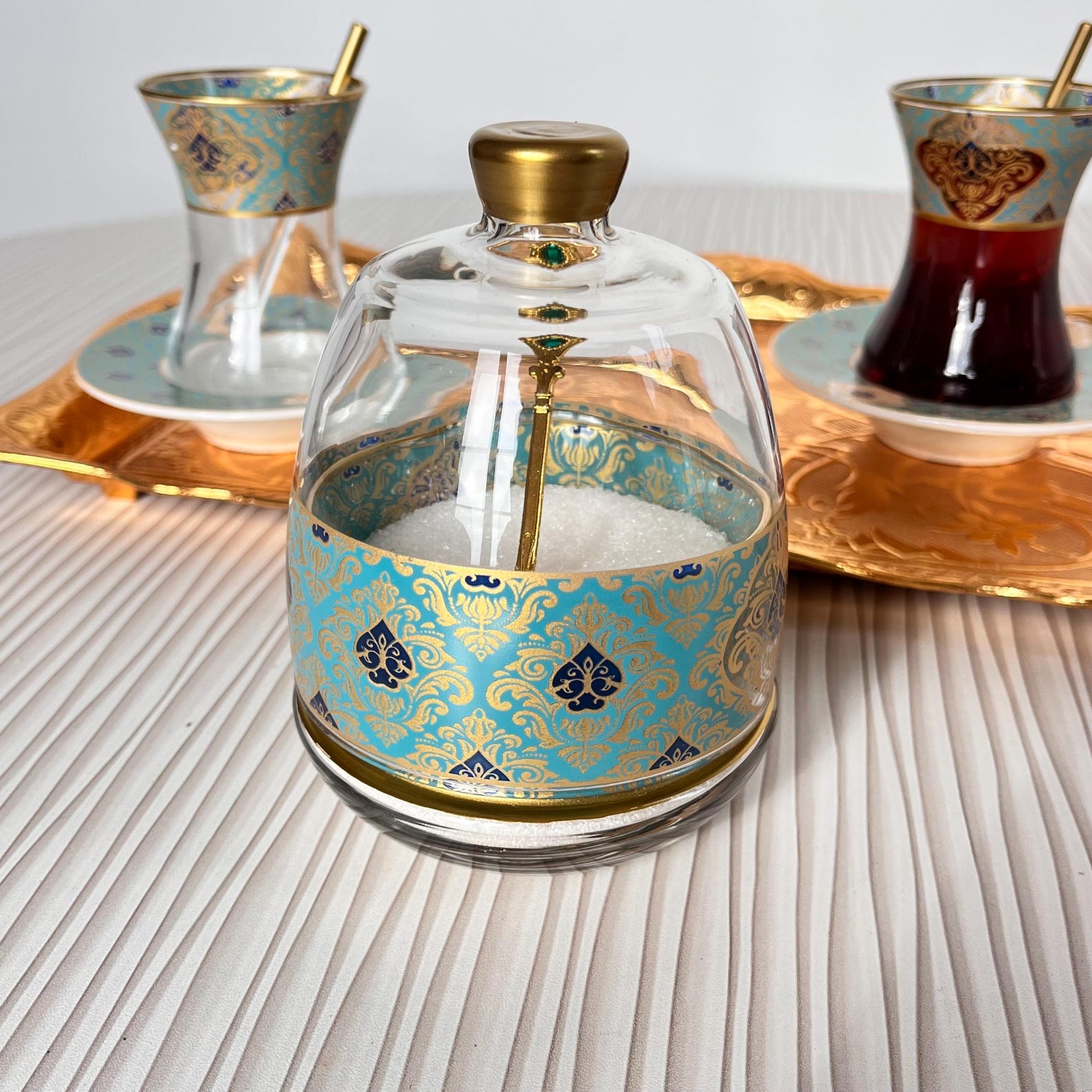 Handmade Tea Cups and Sugar Bowl With Tray | Authentic Turkish Tea ...