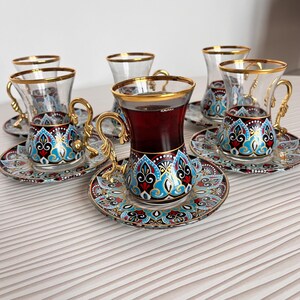 Handmade Turkish Tea Cups With Handle and Saucers for 6 Person ...