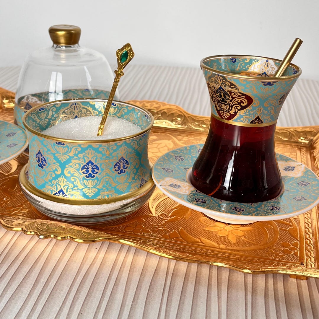 Handmade Tea Cups and Sugar Bowl With Tray | Authentic Turkish Tea ...