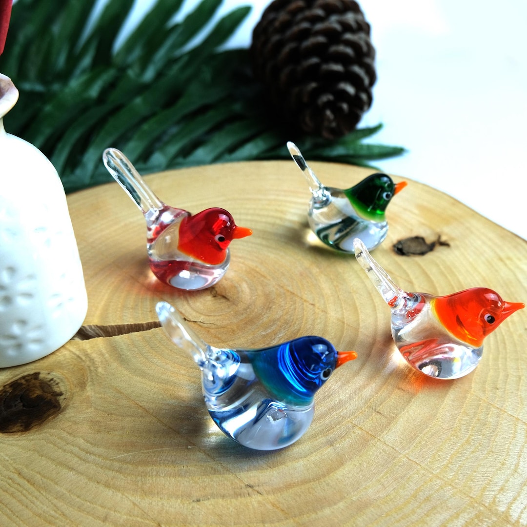 Hand Blown Glass Bird Figurine Set of 4 | Bird Paperweight Set | Home ...