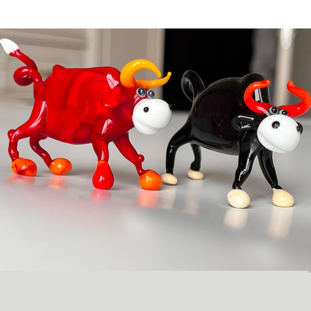 Blown Glass Bull Figurine Bull Office Desk Decor Perfect Christmas Gift ...