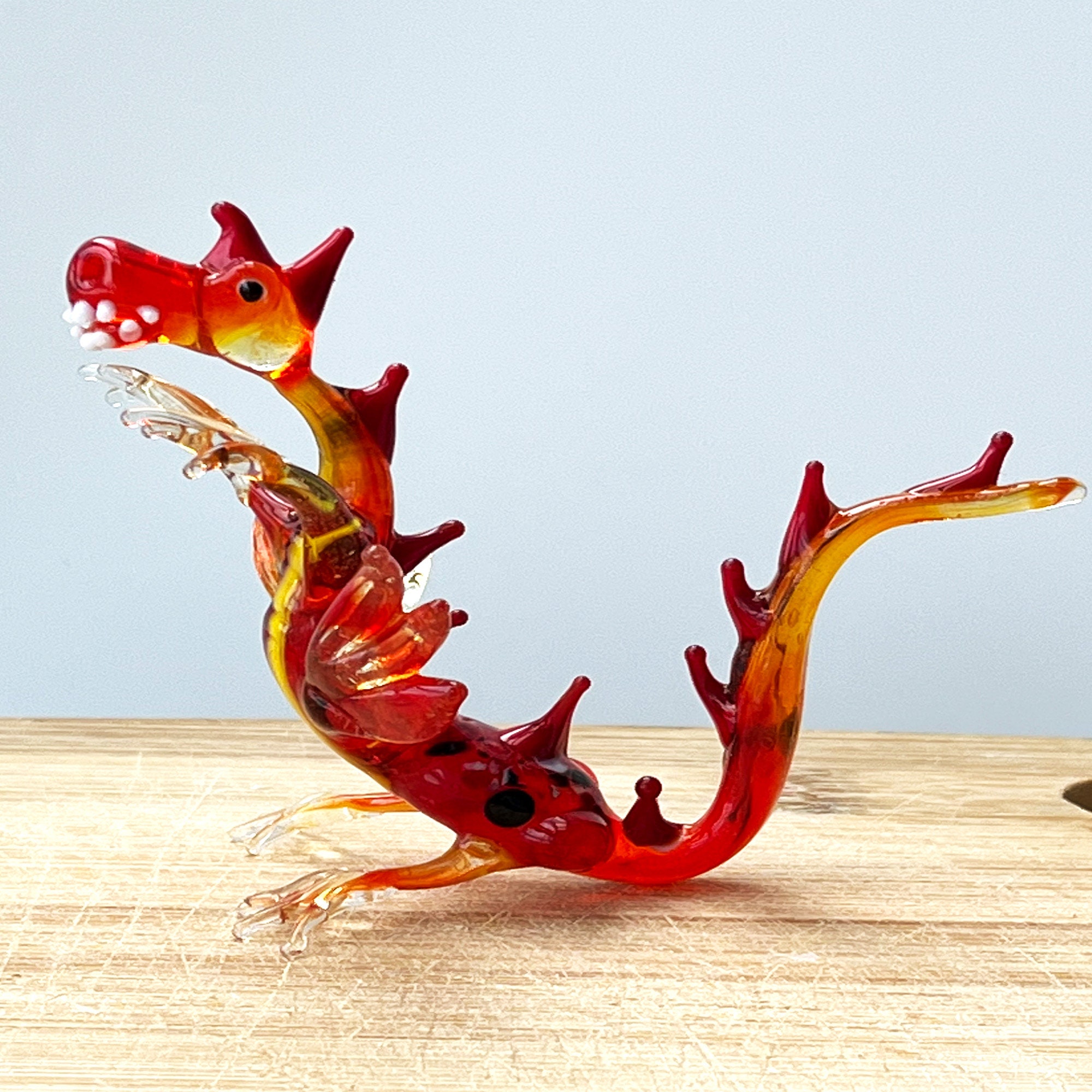 Glassblowing Red Dragon Figurine Knick-knack for Display Shelf Decor ...