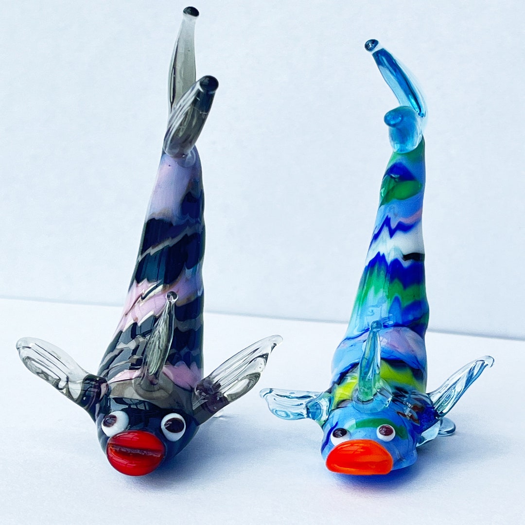 Blown Glass Fish Figurine Set of 2 Knick Knacks for Aquairum Decor ...
