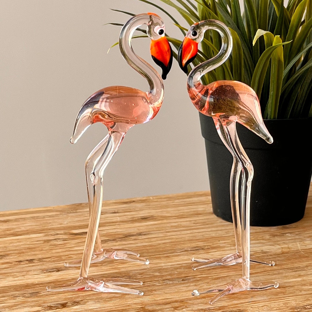 Big Size Glass Flamingo Figurine Couple Set of 2 Valentine's Day Glass ...