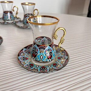 Handmade Tea Cup Set for 6 Person | Turkish Tea Glasses With Saucers ...