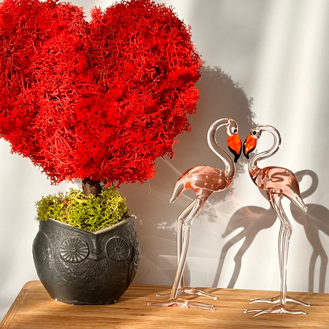 Big Size Glass Flamingo Figurine Couple Set of 2 | Novelty Romantic ...