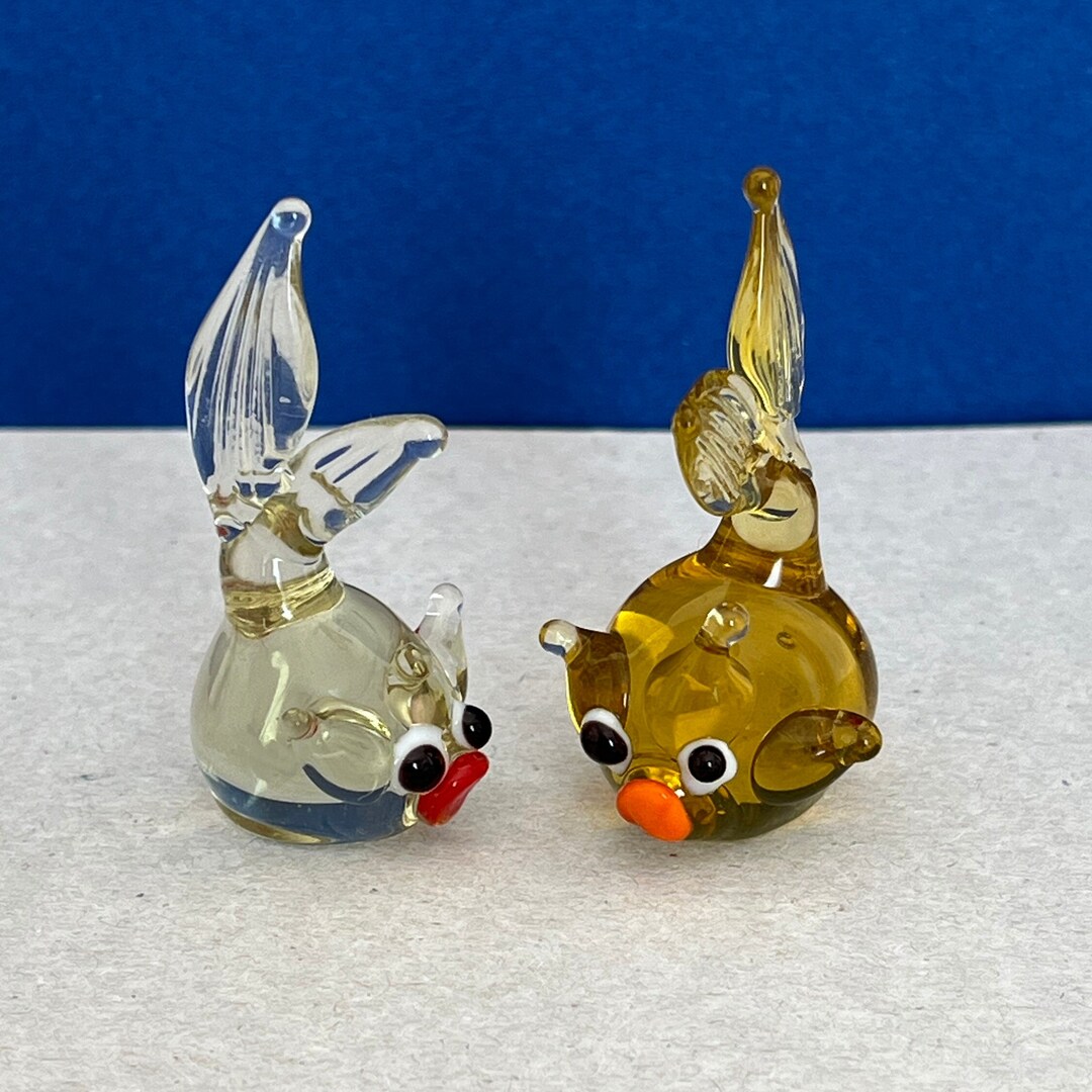 Blown Glass Puffer Fish Figurine Set of 2, Glassblowing Blowfish Statue ...