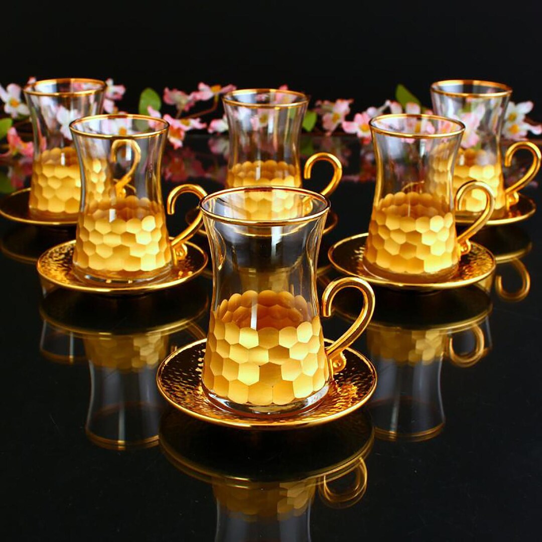 Gold Turkish Tea Cup Set: Handcrafted Arabic Glass Tea Party Cups - Etsy