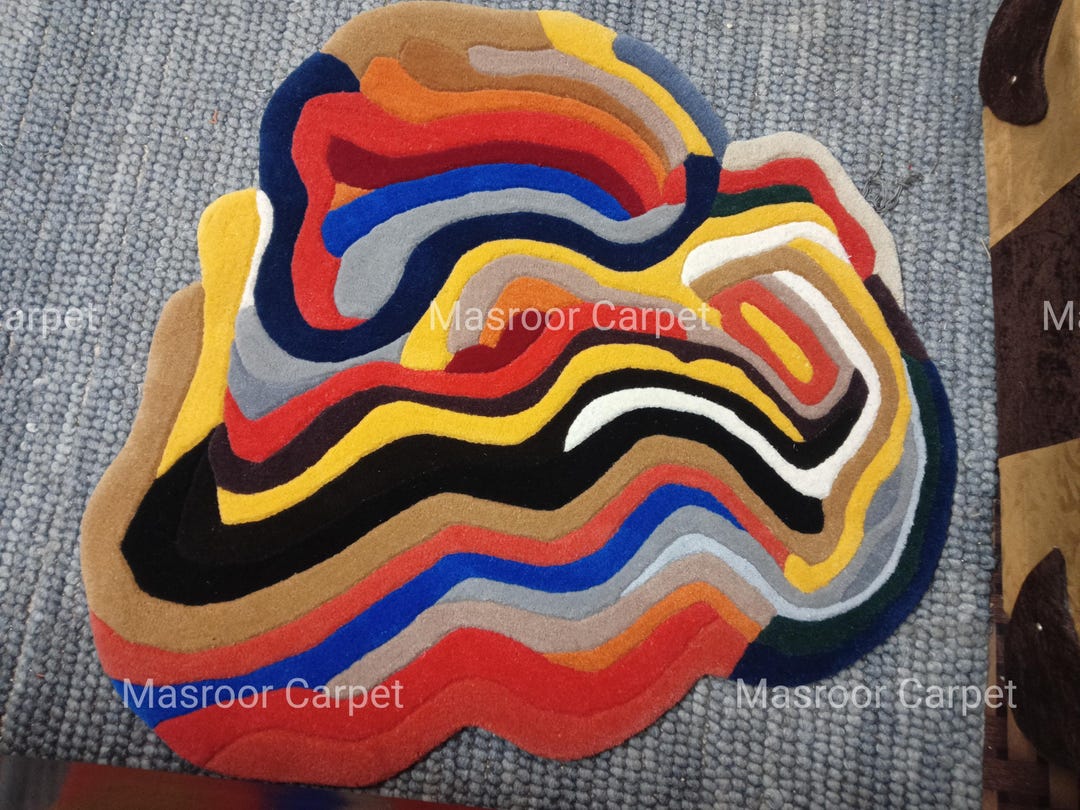 8x8 Melted Abstract Irregular Shape Multi Color Premium Handmade Woolen ...
