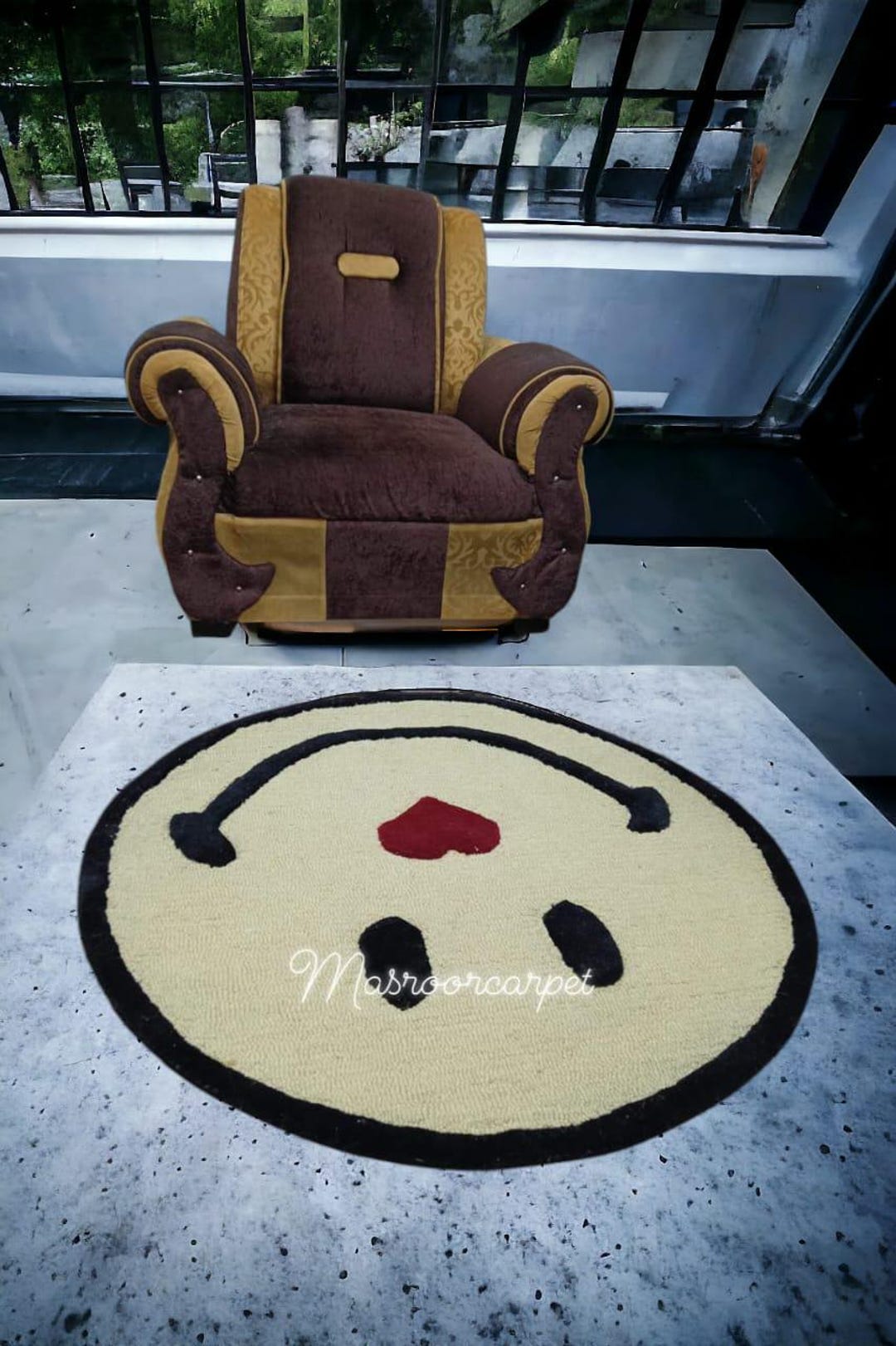 Emoji Face Rug Custom Rug Cream Smiley Rug Custom Handmade Rug ...