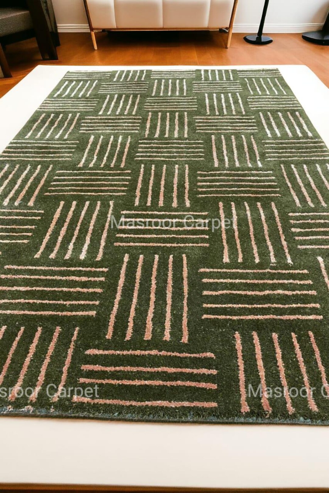Box Stitch Earthy Green Hand Tufted Modern Area Rug in 8x10 9x12 Luxury ...