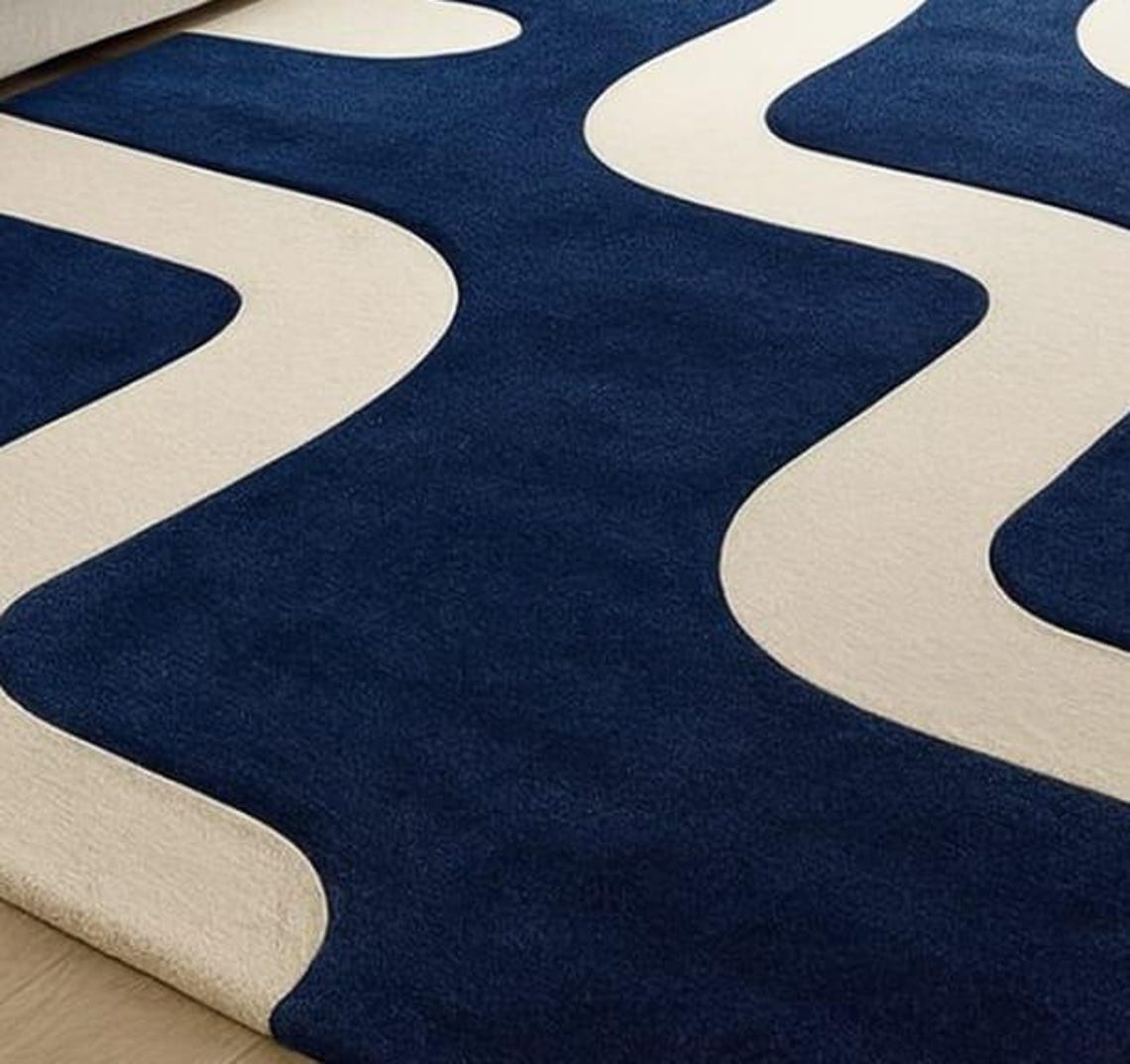 Deep Navy Blue Wool Blend Rug | Handmade 100% Carpet for Bedroom ...