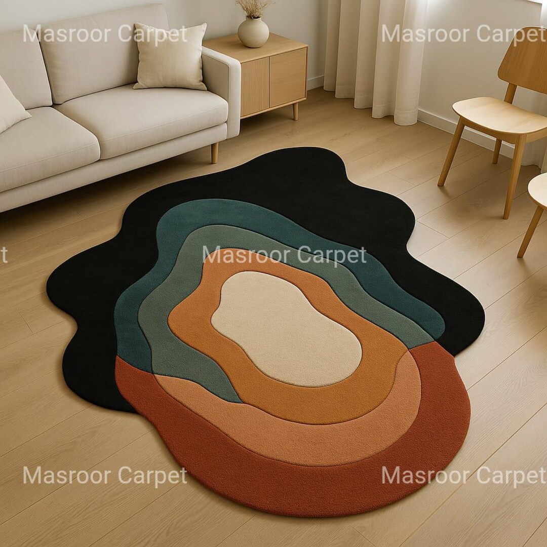 Rug Black Amoeba Rug Hand-tufted Woolen Irregular Rug Irregular Black ...