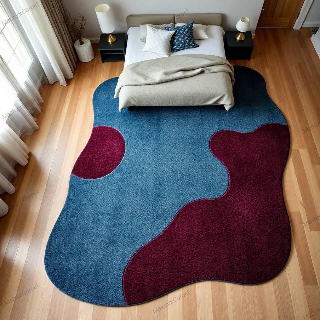 Navy Blue and Black Rug Irregular Hand-tufted Wool Rug for Luxury ...