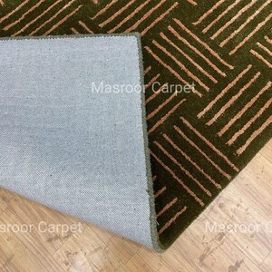 Box Stitch Earthy Green Hand Tufted Modern Area Rug in 8x10 9x12 Luxury ...