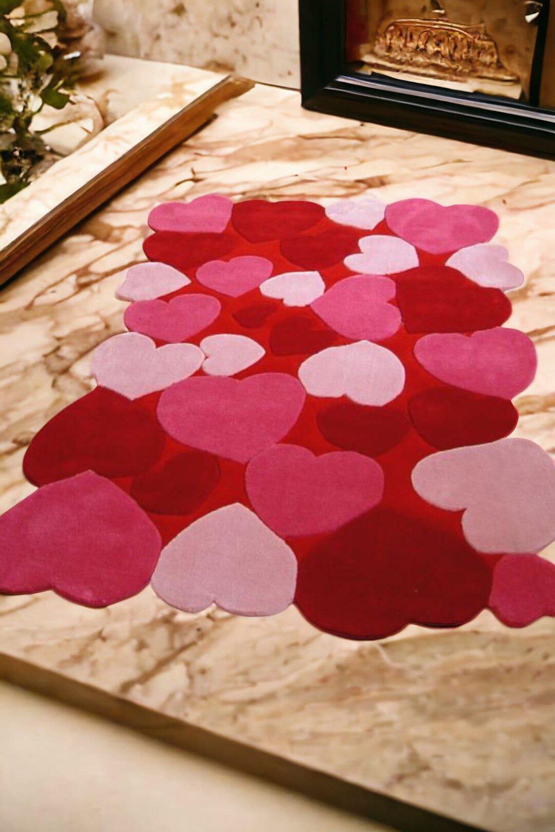Red, Pink Colors; Heart Shape; Irregular; Hand-tufted; Unique Designer ...