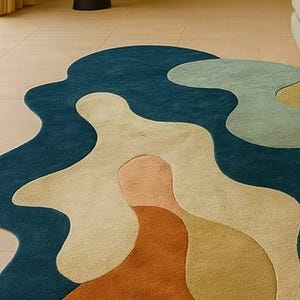 Rug Abstract Modern Area Rug – Colorful Wavy Shape Carpet, Contemporary ...