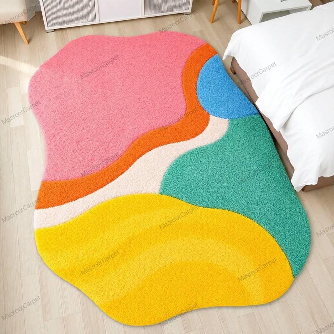 Irregular Pink Hand-tufted Wool Rug Happy Puddle Painted Flow Pattern ...