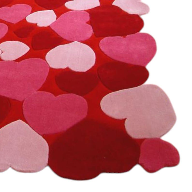 Crimson Crush Heart Shape Red and Pink Irregular Luxury Wool Rug in ...