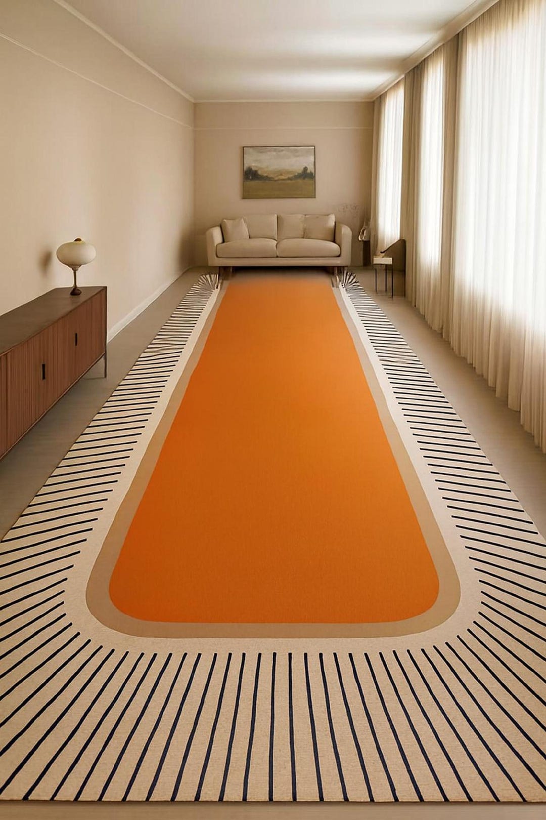 Handmade Modern Orange Runner Rug, Abstract Geometric Long Hallway ...
