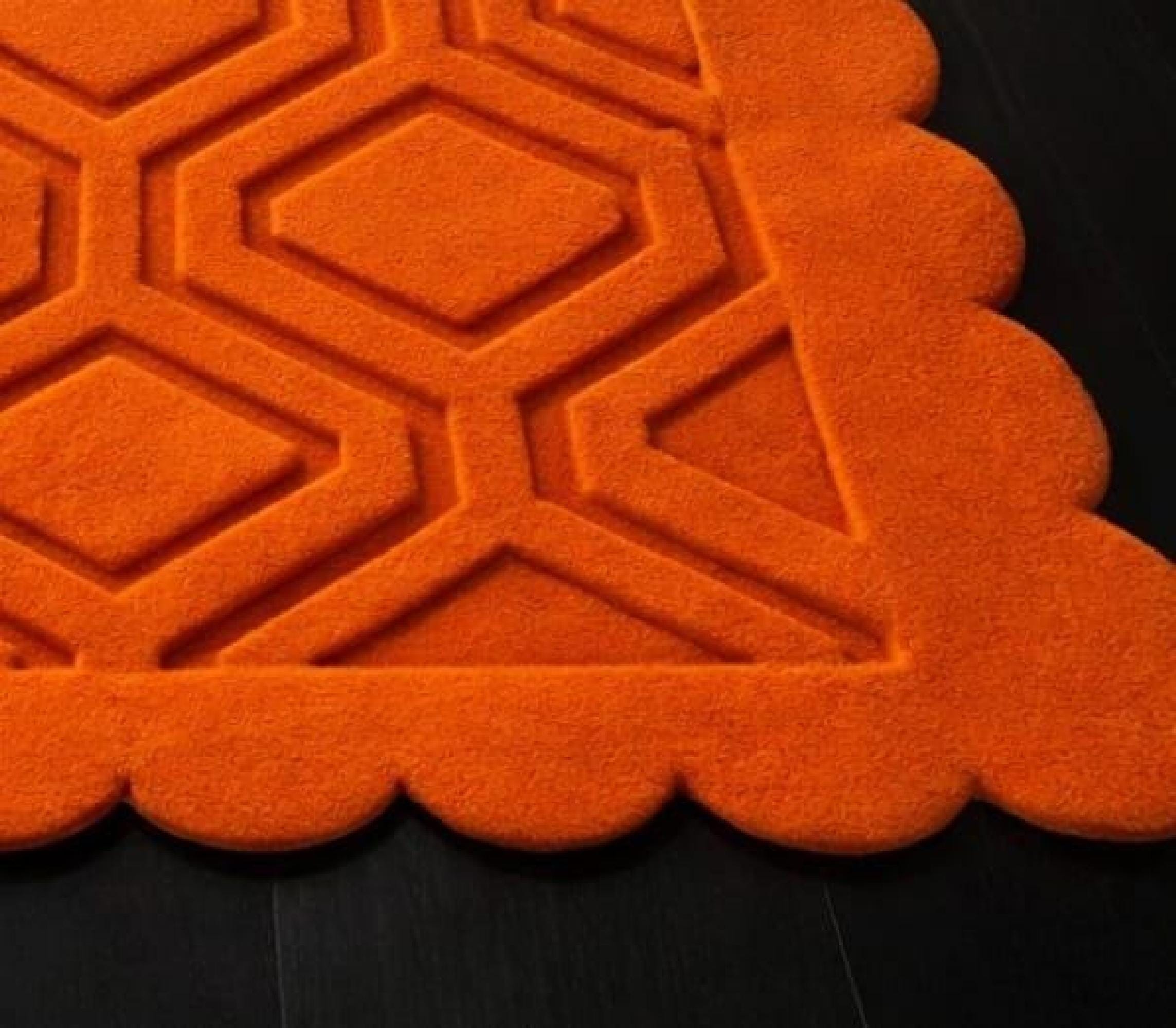 Modern Orange Runner Rug • Geometric Hallway Rug • Long Scalloped Area ...