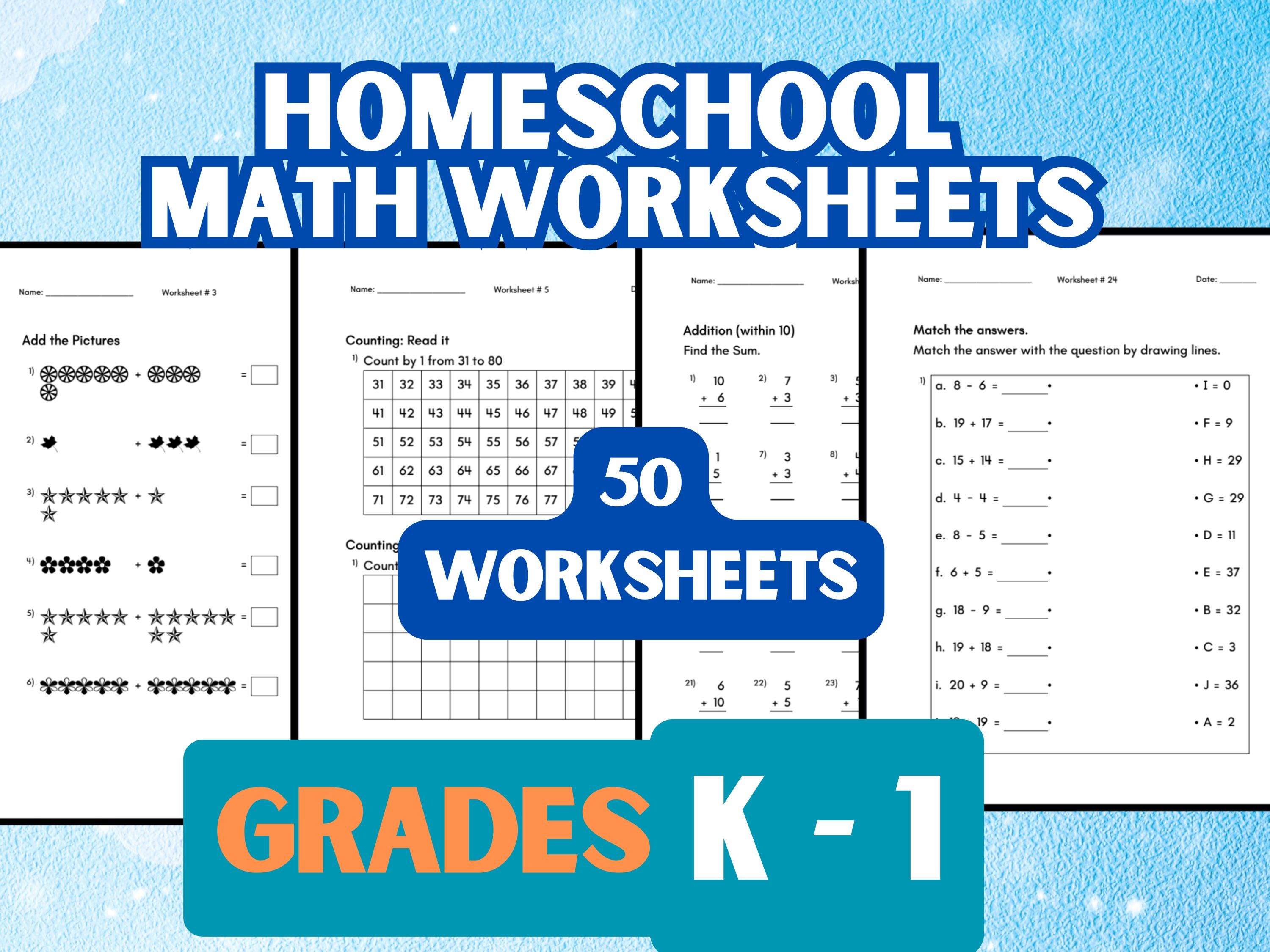 Printable Homeschool Math Worksheets for Kindergarten and 1st Grade (K ...