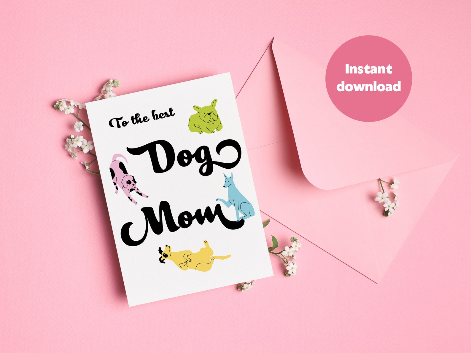 Mother's Day - Dog Mom - Mother's Day Card - for Mom - Dog Illustration ...