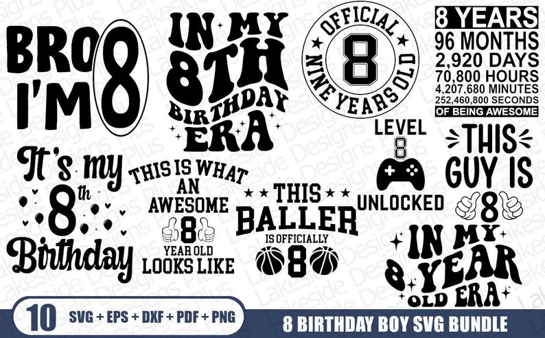 8 Birthday Boy SVG, 8 Year Old Birthday SVG, 8 Birthday Boy Png, 8 ...