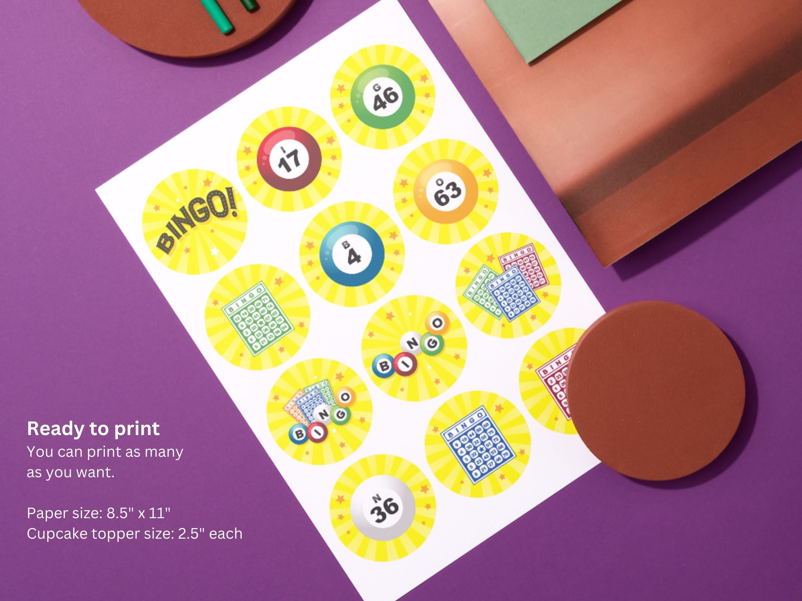 Digital Bingo Cupcake Topper | Bingo Cupcake Topper Party Celebration ...