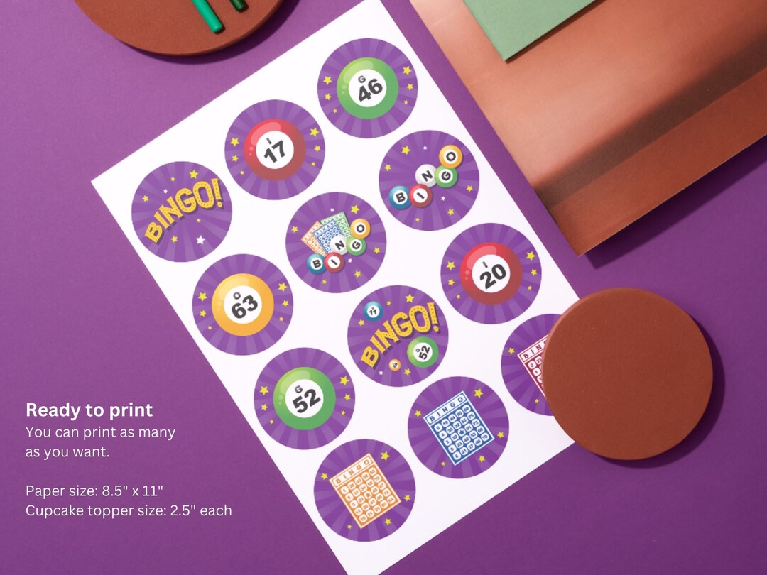 Digital Bingo Cupcake Round Topper Decor | Bingo Cupcake Topper Party ...