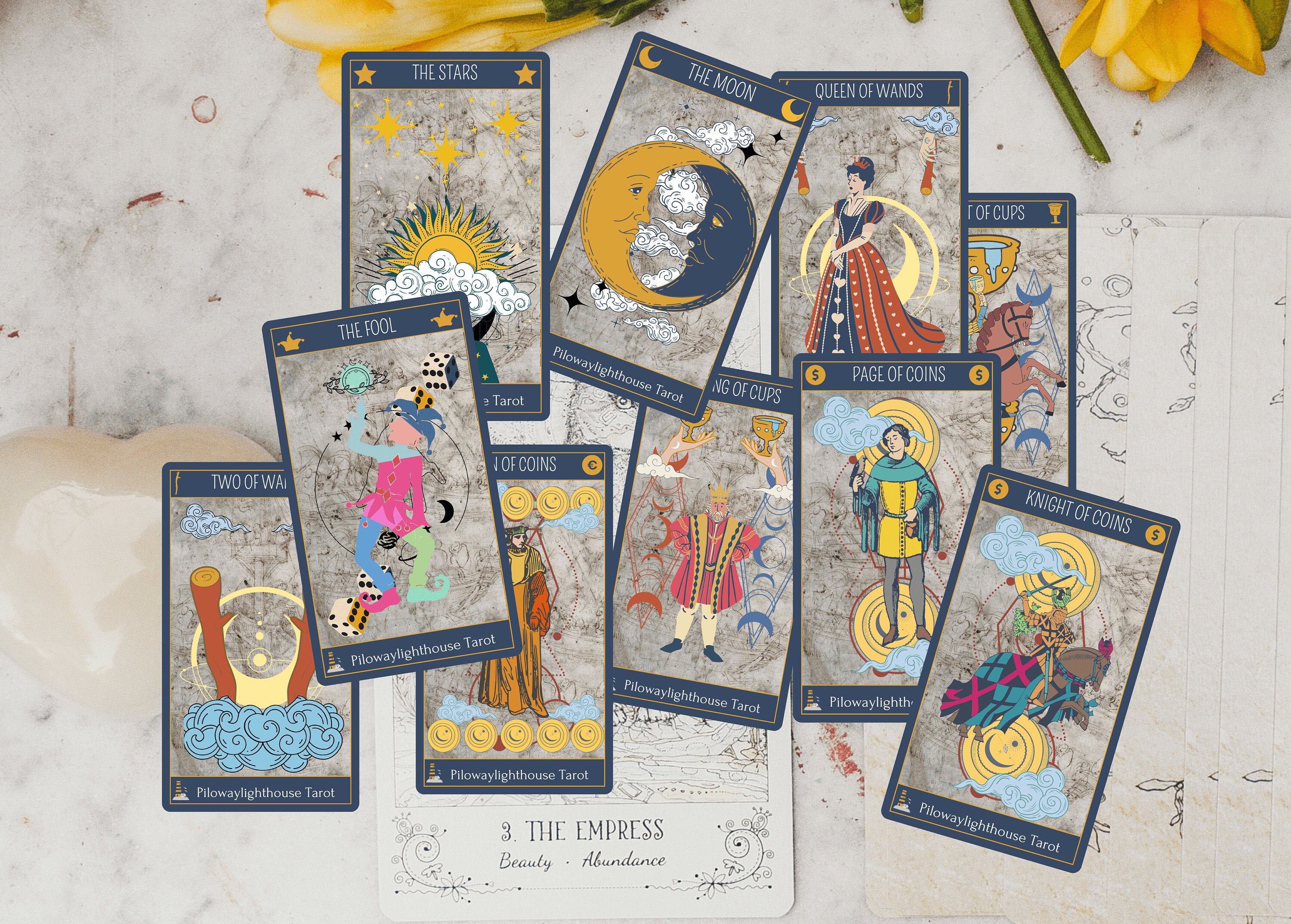 DIGITAL Blue Gold Alchemy Tarot Cards Printable Card Deck Instant ...