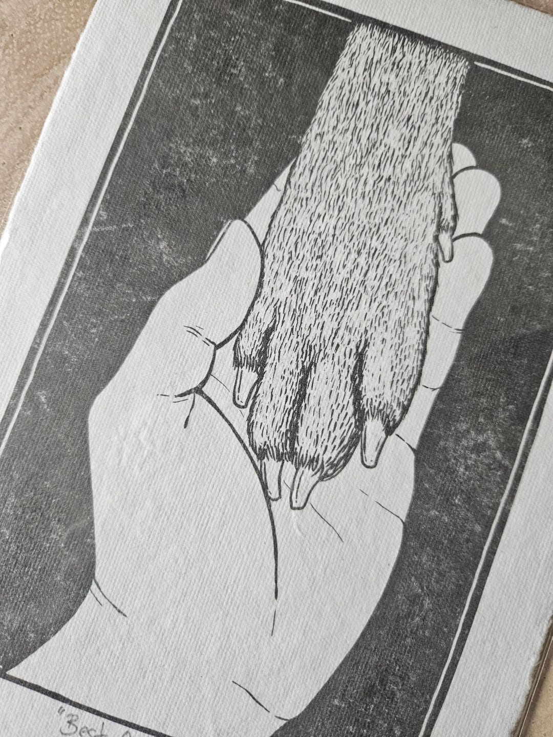 Dog Paw Best Friend Lino Cut Handmade Art Print, Limited Edition and ...