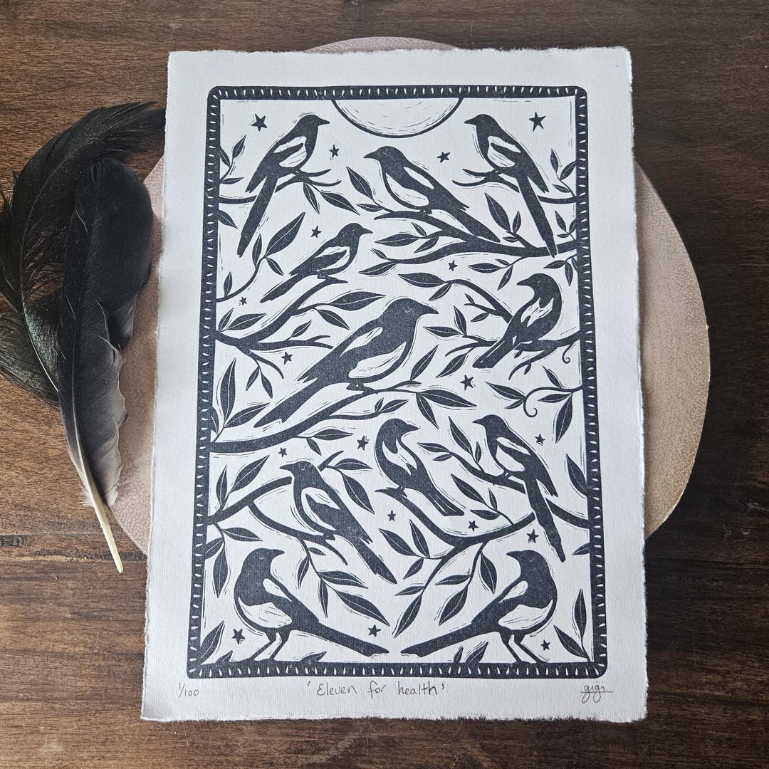 Limited Edition Magpie Art Print: Handmade Folklore Illustration - Etsy