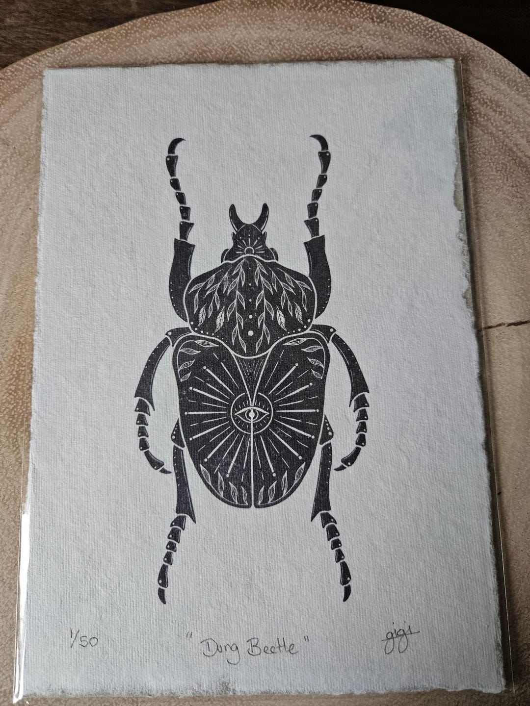 Limited Edition Dung Beetle Linocut Art Print: Handmade Paper, A5 Mini ...