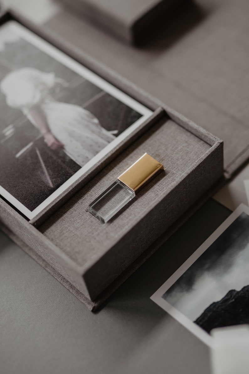 4x6 Linen Photo Box Light Gray Fabric Photo and USB Box USB and Photo ...